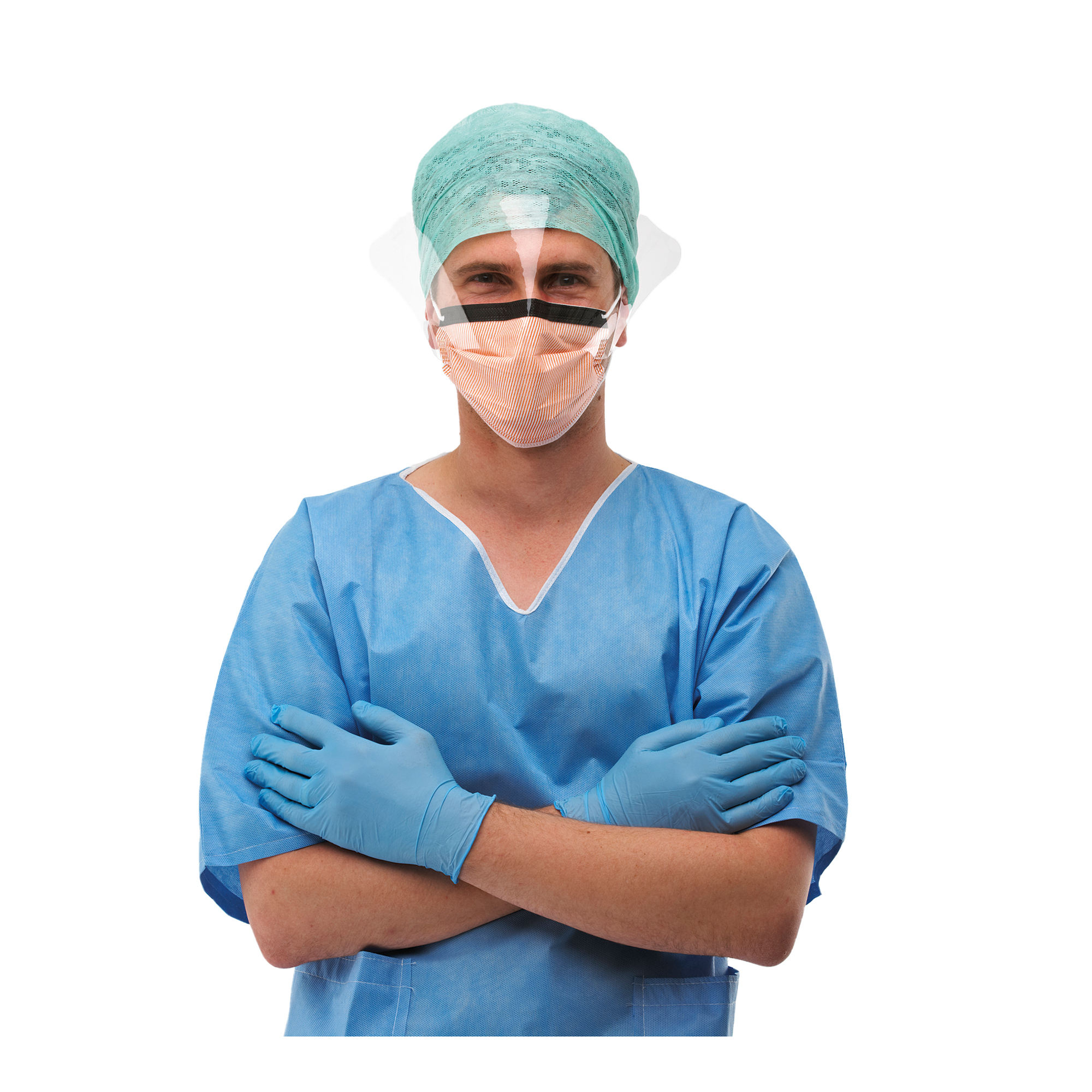 FluidProtect™ Surgical Face Masks With Visor & Ear Loops Orange (Type IIR)